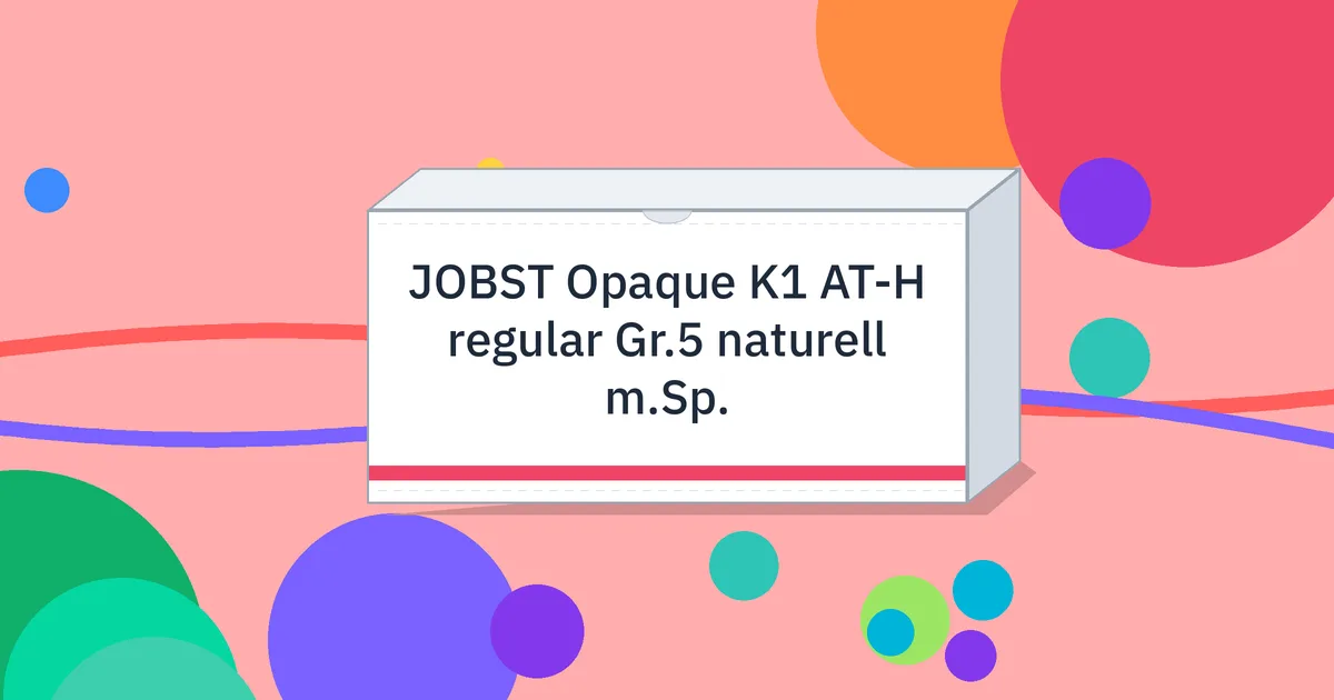 Symbolbild: Packung mit der Aufschrift JOBST Opaque K1 AT-H regular Gr.5 naturell m.Sp. (PZN 13105373) – Verfügbarkeit und Bezug in Apotheken in Frankfurt am Main