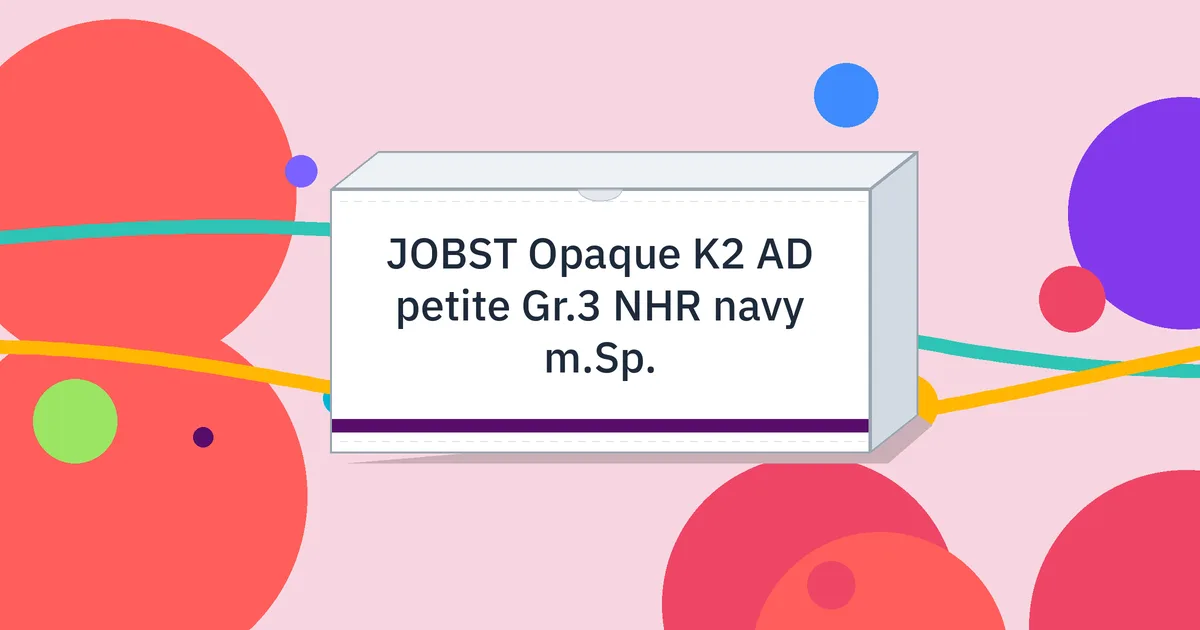 Symbolbild: Packung mit der Aufschrift JOBST Opaque K2 AD petite Gr.3 NHR navy m.Sp. (PZN 13108897) – Verfügbarkeit und Bezug in Apotheken in Frankfurt am Main