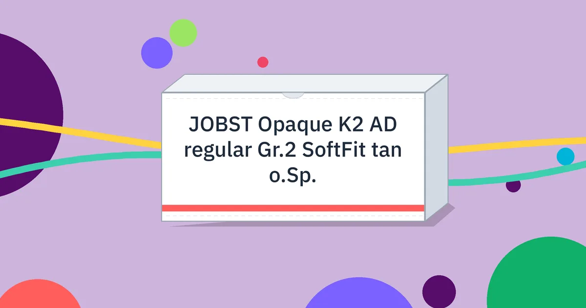Symbolbild: Packung mit der Aufschrift JOBST Opaque K2 AD regular Gr.2 SoftFit tan o.Sp. (PZN 16277904) – Verfügbarkeit und Bezug in Apotheken in Frankfurt am Main
