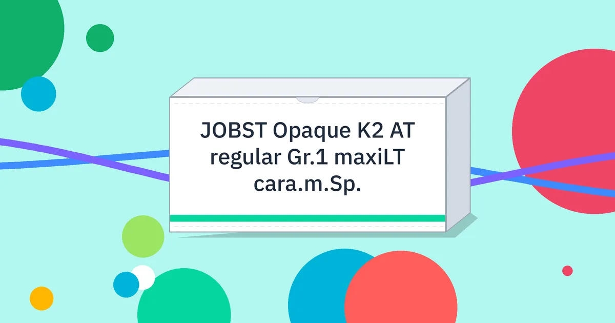Symbolbild: Packung mit der Aufschrift JOBST Opaque K2 AT regular Gr.1 maxiLT cara.m.Sp. (PZN 13121403) – Verfügbarkeit und Bezug in Apotheken in Frankfurt am Main