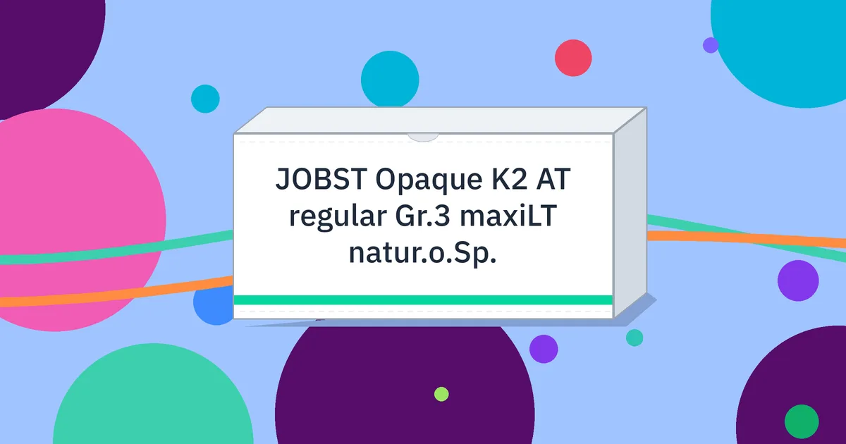 Symbolbild: Packung mit der Aufschrift JOBST Opaque K2 AT regular Gr.3 maxiLT natur.o.Sp. (PZN 13122087) – Verfügbarkeit und Bezug in Apotheken in Frankfurt am Main