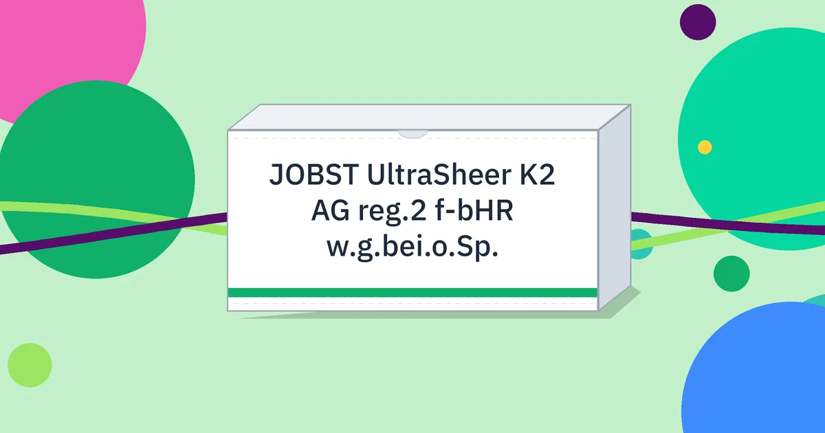 Symbolbild: Packung mit der Aufschrift JOBST UltraSheer K2 AG reg.2 f-bHR w.g.bei.o.Sp. (PZN 16301703) – Verfügbarkeit und Bezug in Apotheken in Frankfurt am Main