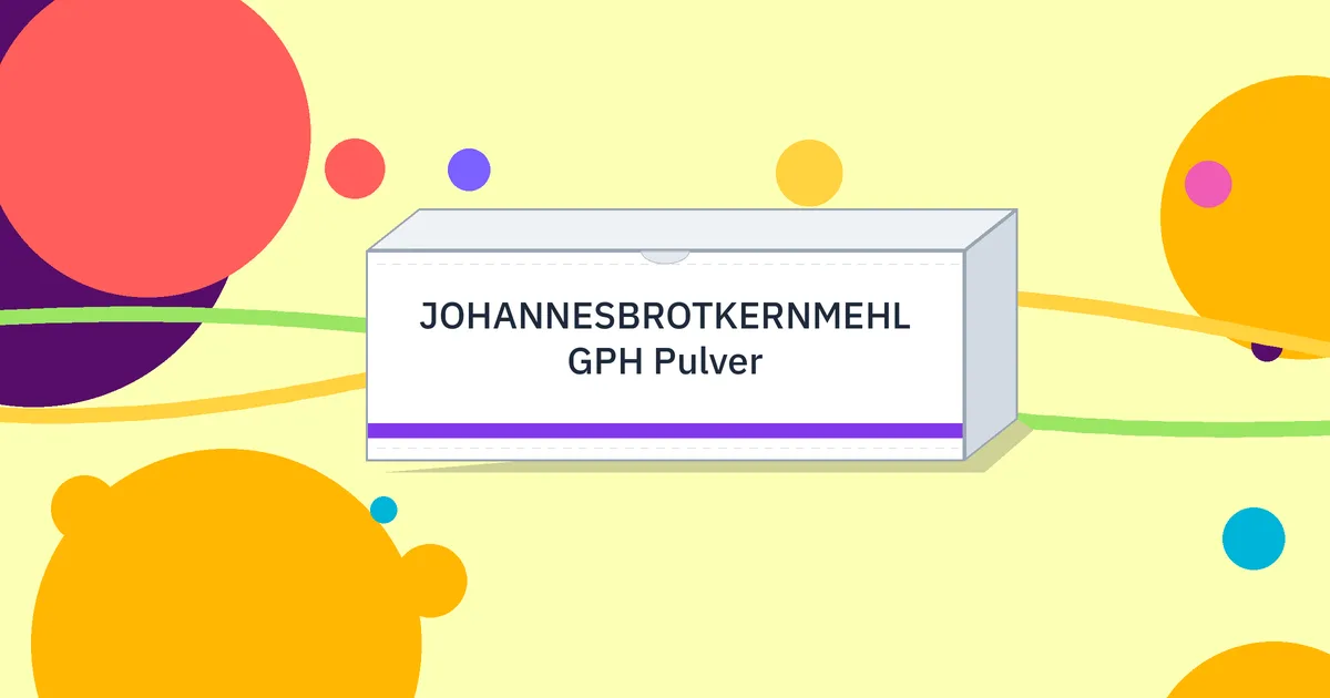 Symbolbild: Packung mit der Aufschrift JOHANNESBROTKERNMEHL GPH Pulver (PZN 10554917) – Verfügbarkeit und Bezug in Apotheken in Frankfurt am Main