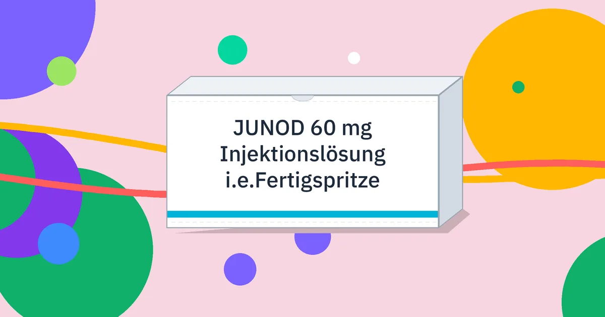 Symbolbild: Packung mit der Aufschrift JUNOD 60 mg Injektionslösung i.e.Fertigspritze (PZN 20401741) – Verfügbarkeit und Bezug in Apotheken in Frankfurt am Main