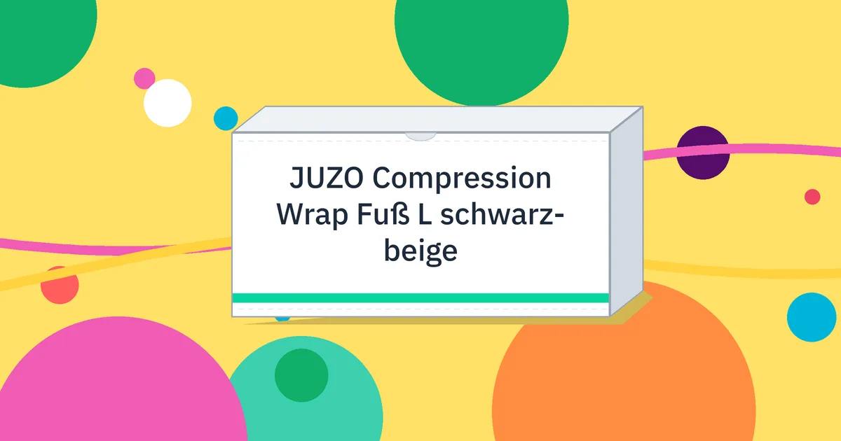 Symbolbild: Packung mit der Aufschrift JUZO Compression Wrap Fuß L schwarz-beige (PZN 13580660) – Verfügbarkeit und Bezug in Apotheken in Frankfurt am Main