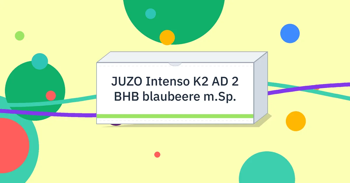 Symbolbild: Packung mit der Aufschrift JUZO Intenso K2 AD 2 BHB blaubeere m.Sp. (PZN 18613364) – Verfügbarkeit und Bezug in Apotheken in Frankfurt am Main