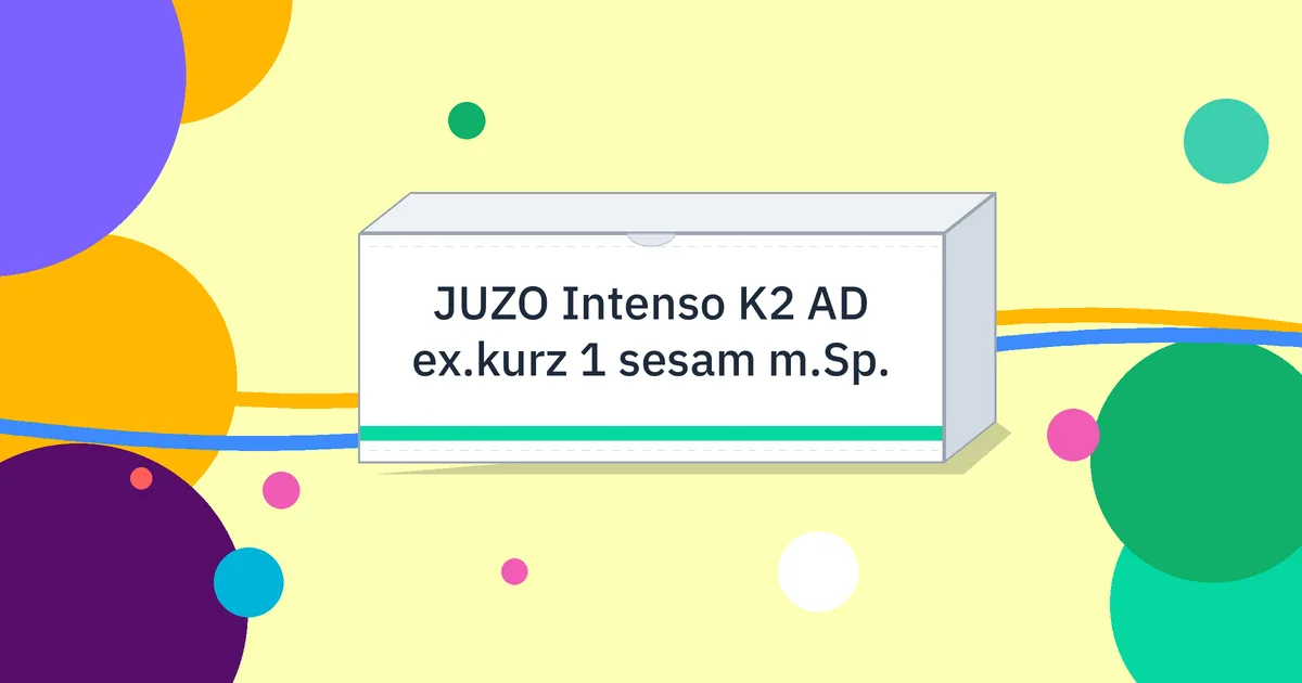 Symbolbild: Packung mit der Aufschrift JUZO Intenso K2 AD ex.kurz 1 sesam m.Sp. (PZN 18608009) – Verfügbarkeit und Bezug in Apotheken in Frankfurt am Main
