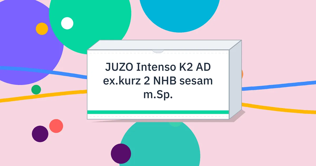 Symbolbild: Packung mit der Aufschrift JUZO Intenso K2 AD ex.kurz 2 NHB sesam m.Sp. (PZN 18611520) – Verfügbarkeit und Bezug in Apotheken in Frankfurt am Main