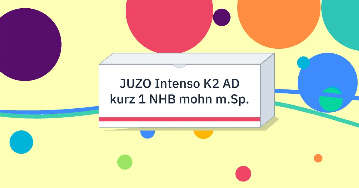 Symbolbild: Packung mit der Aufschrift JUZO Intenso K2 AD kurz 1 NHB mohn m.Sp. (PZN 18611164) – Verfügbarkeit und Bezug in Apotheken in Frankfurt am Main