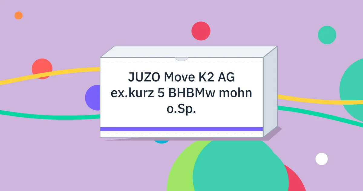 Symbolbild: Packung mit der Aufschrift JUZO Move K2 AG ex.kurz 5 BHBMw mohn o.Sp. (PZN 18566400) – Verfügbarkeit und Bezug in Apotheken in Frankfurt am Main