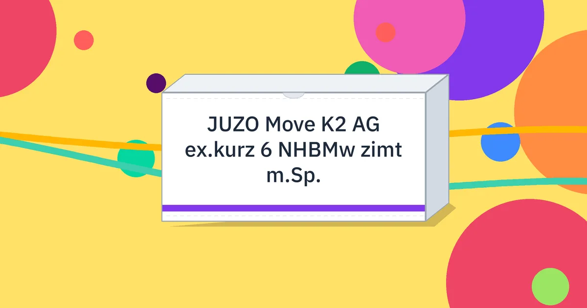 Symbolbild: Packung mit der Aufschrift JUZO Move K2 AG ex.kurz 6 NHBMw zimt m.Sp. (PZN 18531471) – Verfügbarkeit und Bezug in Apotheken in Frankfurt am Main