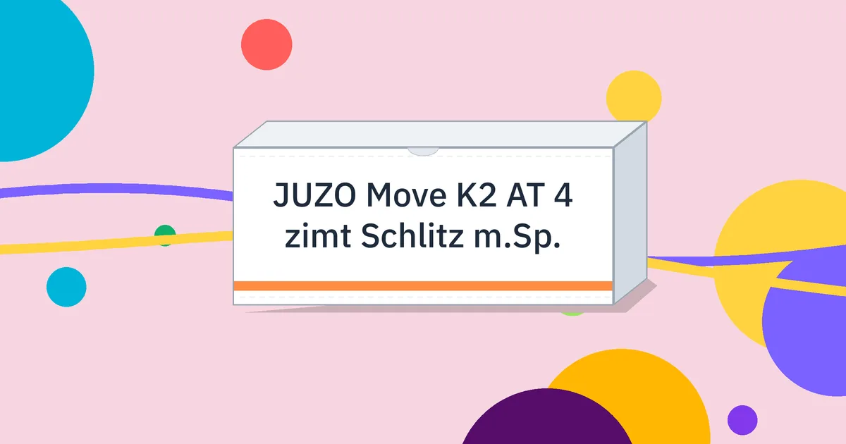 Symbolbild: Packung mit der Aufschrift JUZO Move K2 AT 4 zimt Schlitz m.Sp. (PZN 20668645) – Verfügbarkeit und Bezug in Apotheken in Frankfurt am Main