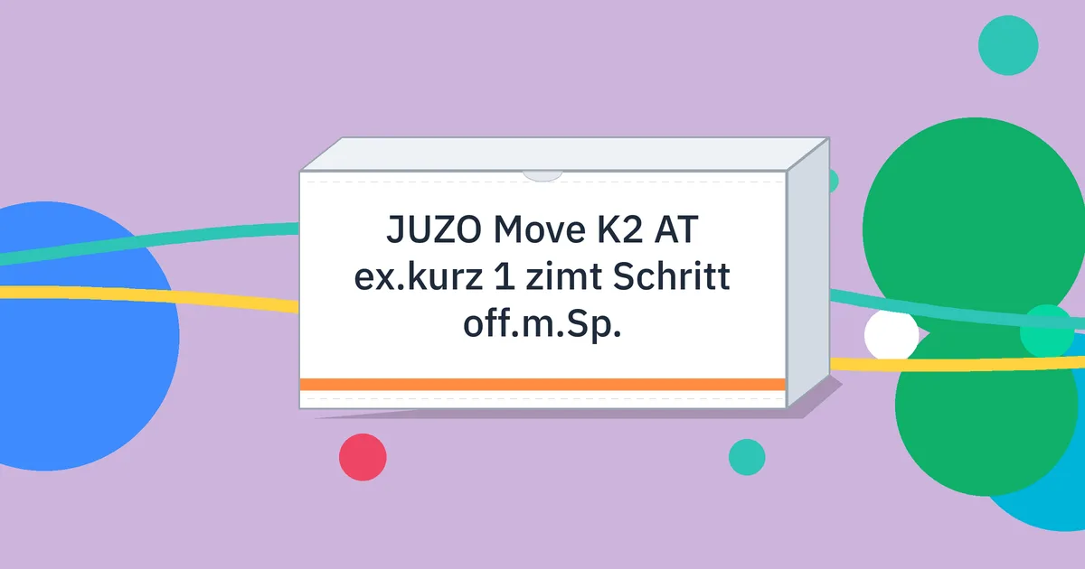 Symbolbild: Packung mit der Aufschrift JUZO Move K2 AT ex.kurz 1 zimt Schritt off.m.Sp. (PZN 20671162) – Verfügbarkeit und Bezug in Apotheken in Frankfurt am Main