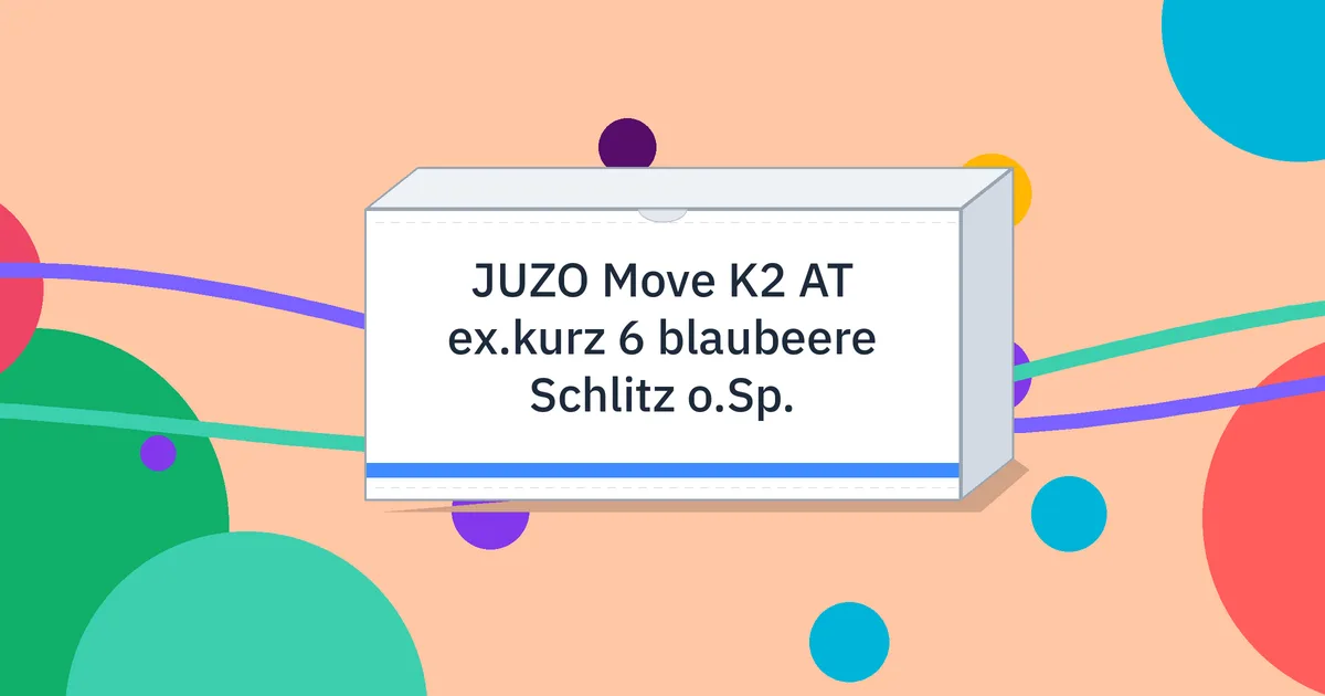 Symbolbild: Packung mit der Aufschrift JUZO Move K2 AT ex.kurz 6 blaubeere Schlitz o.Sp. (PZN 20673416) – Verfügbarkeit und Bezug in Apotheken in Frankfurt am Main