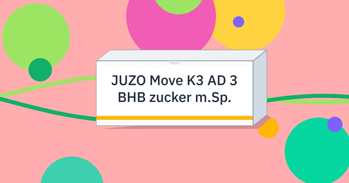 Symbolbild: Packung mit der Aufschrift JUZO Move K3 AD 3 BHB zucker m.Sp. (PZN 18566972) – Verfügbarkeit und Bezug in Apotheken in Frankfurt am Main