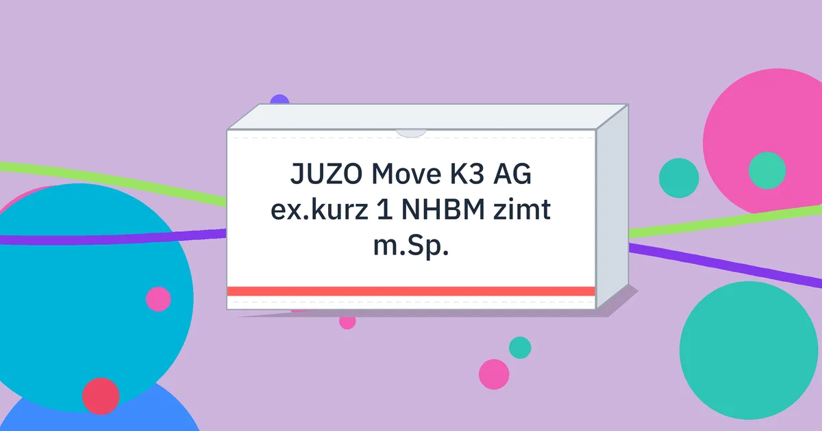 Symbolbild: Packung mit der Aufschrift JUZO Move K3 AG ex.kurz 1 NHBM zimt m.Sp. (PZN 18582623) – Verfügbarkeit und Bezug in Apotheken in Frankfurt am Main
