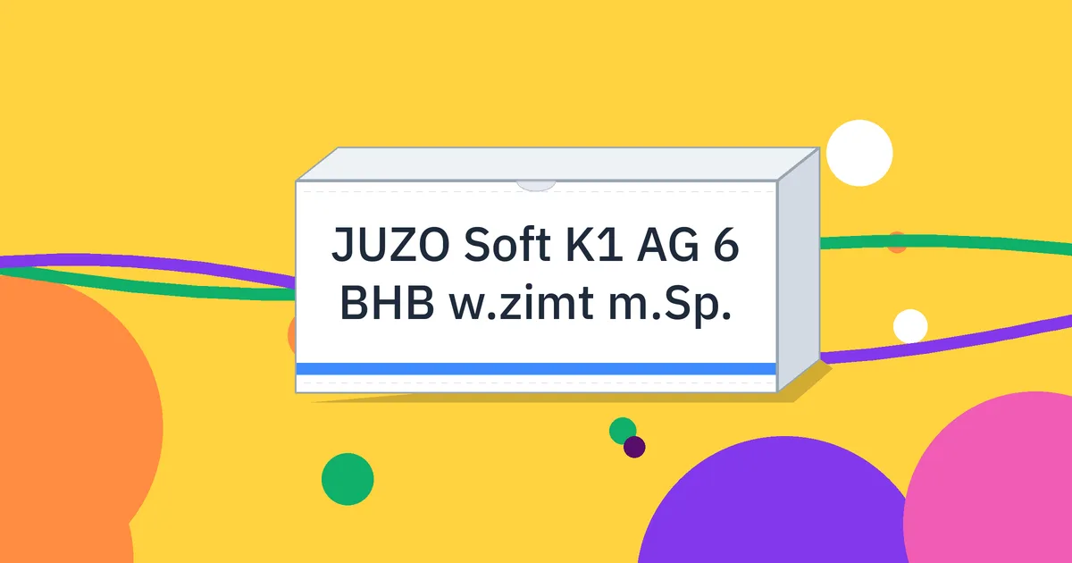 Symbolbild: Packung mit der Aufschrift JUZO Soft K1 AG 6 BHB w.zimt m.Sp. (PZN 14836707) – Verfügbarkeit und Bezug in Apotheken in Frankfurt am Main