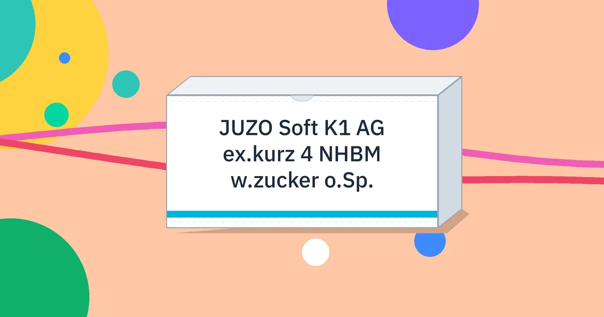 Symbolbild: Packung mit der Aufschrift JUZO Soft K1 AG ex.kurz 4 NHBM w.zucker o.Sp. (PZN 15017762) – Verfügbarkeit und Bezug in Apotheken in Frankfurt am Main