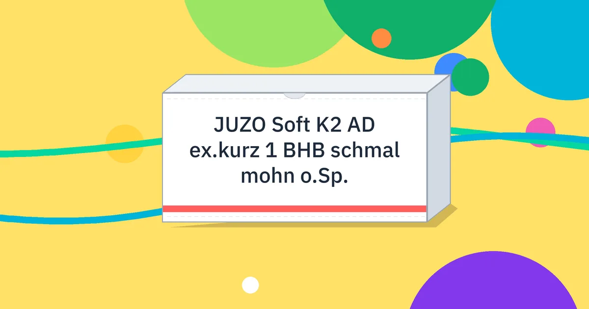 Symbolbild: Packung mit der Aufschrift JUZO Soft K2 AD ex.kurz 1 BHB schmal mohn o.Sp. (PZN 15468602) – Verfügbarkeit und Bezug in Apotheken in Frankfurt am Main