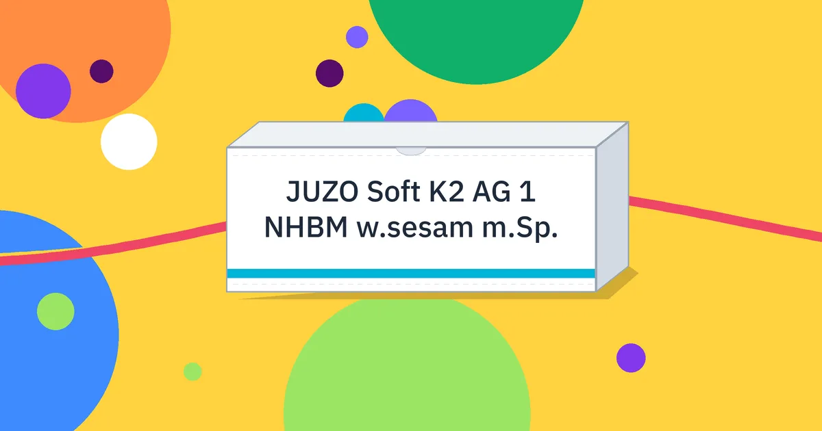 Symbolbild: Packung mit der Aufschrift JUZO Soft K2 AG 1 NHBM w.sesam m.Sp. (PZN 15018448) – Verfügbarkeit und Bezug in Apotheken in Frankfurt am Main