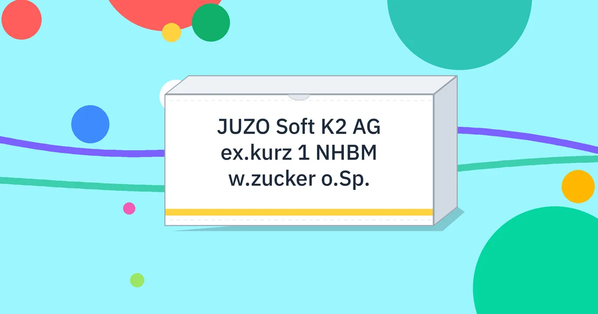 Symbolbild: Packung mit der Aufschrift JUZO Soft K2 AG ex.kurz 1 NHBM w.zucker o.Sp. (PZN 15021491) – Verfügbarkeit und Bezug in Apotheken in Frankfurt am Main