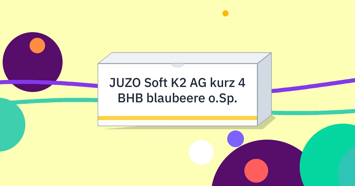 Symbolbild: Packung mit der Aufschrift JUZO Soft K2 AG kurz 4 BHB blaubeere o.Sp. (PZN 14826927) – Verfügbarkeit und Bezug in Apotheken in Frankfurt am Main