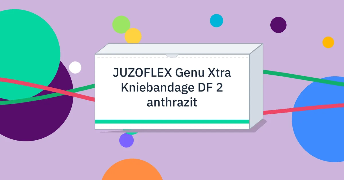 Symbolbild: Packung mit der Aufschrift JUZOFLEX Genu Xtra Kniebandage DF 2 anthrazit (PZN 16497652) – Verfügbarkeit und Bezug in Apotheken in Frankfurt am Main