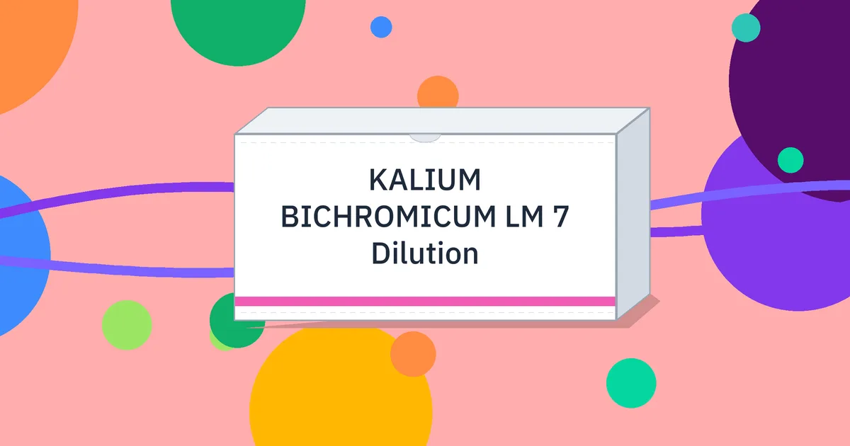 Symbolbild: Packung mit der Aufschrift KALIUM BICHROMICUM LM 7 Dilution (PZN 12917399) – Verfügbarkeit und Bezug in Apotheken in Frankfurt am Main