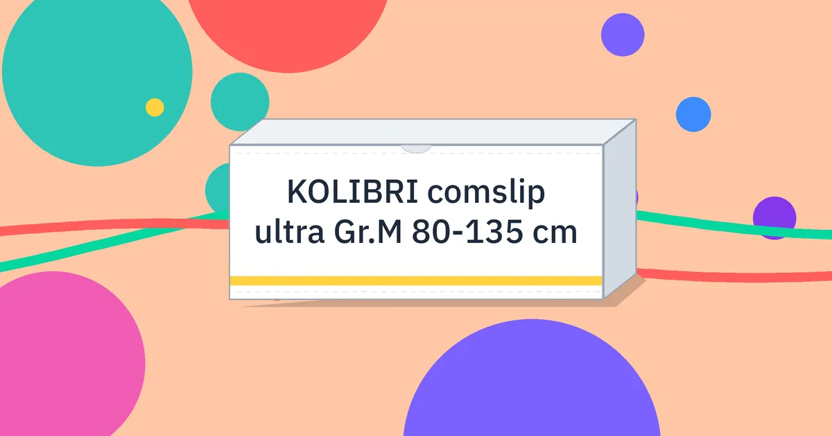 Symbolbild: Packung mit der Aufschrift KOLIBRI comslip ultra Gr.M 80-135 cm (PZN 15564837) – Verfügbarkeit und Bezug in Apotheken in Frankfurt am Main