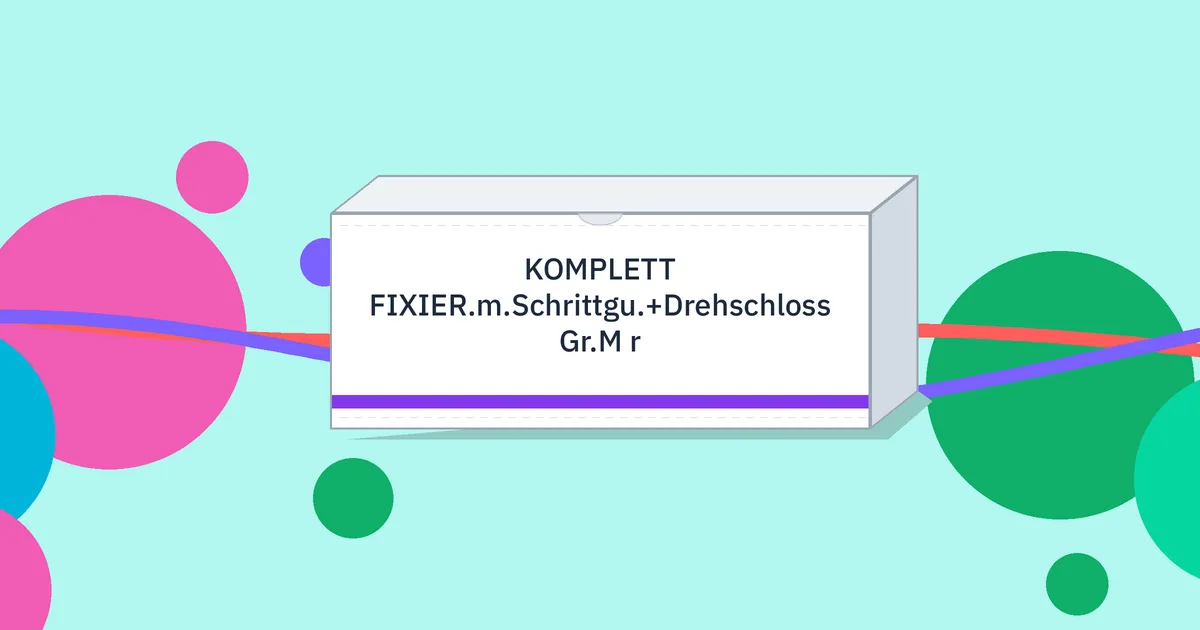 Symbolbild: Packung mit der Aufschrift KOMPLETT FIXIER.m.Schrittgu.+Drehschloss Gr.M r (PZN 11573271) – Verfügbarkeit und Bezug in Apotheken in Frankfurt am Main