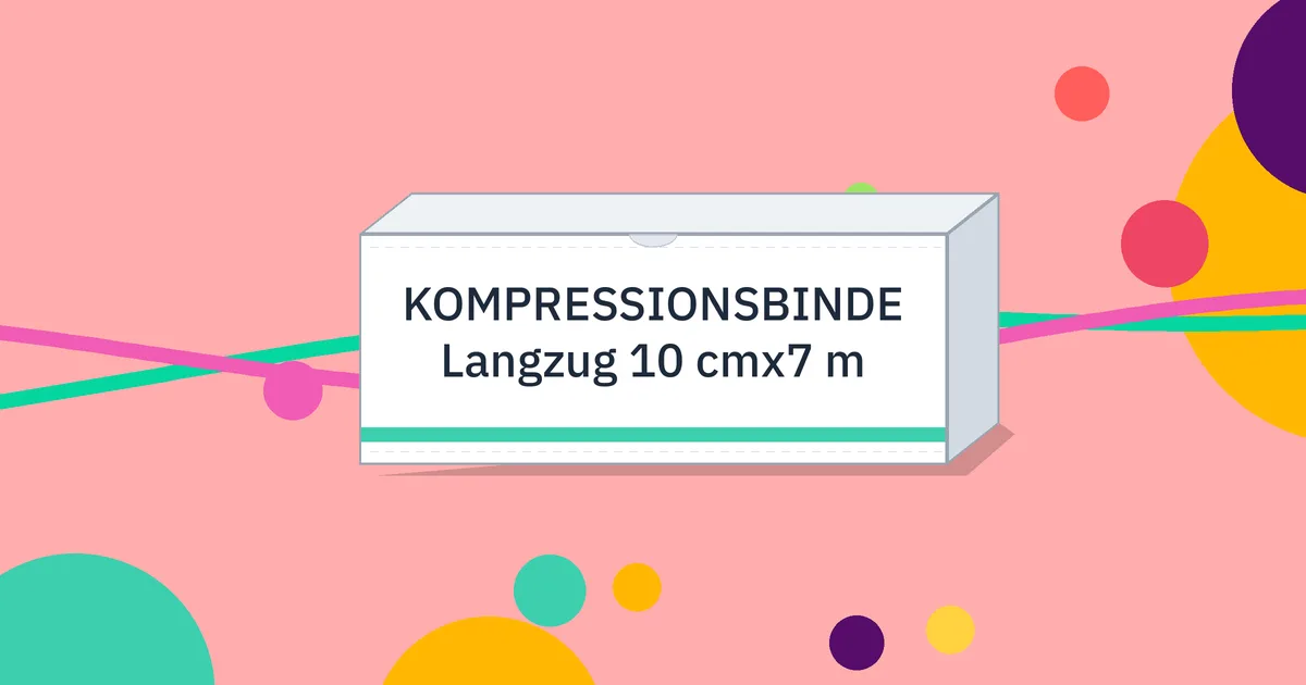 Symbolbild: Packung mit der Aufschrift KOMPRESSIONSBINDE Langzug 10 cmx7 m (PZN 07550985) – Verfügbarkeit und Bezug in Apotheken in Frankfurt am Main