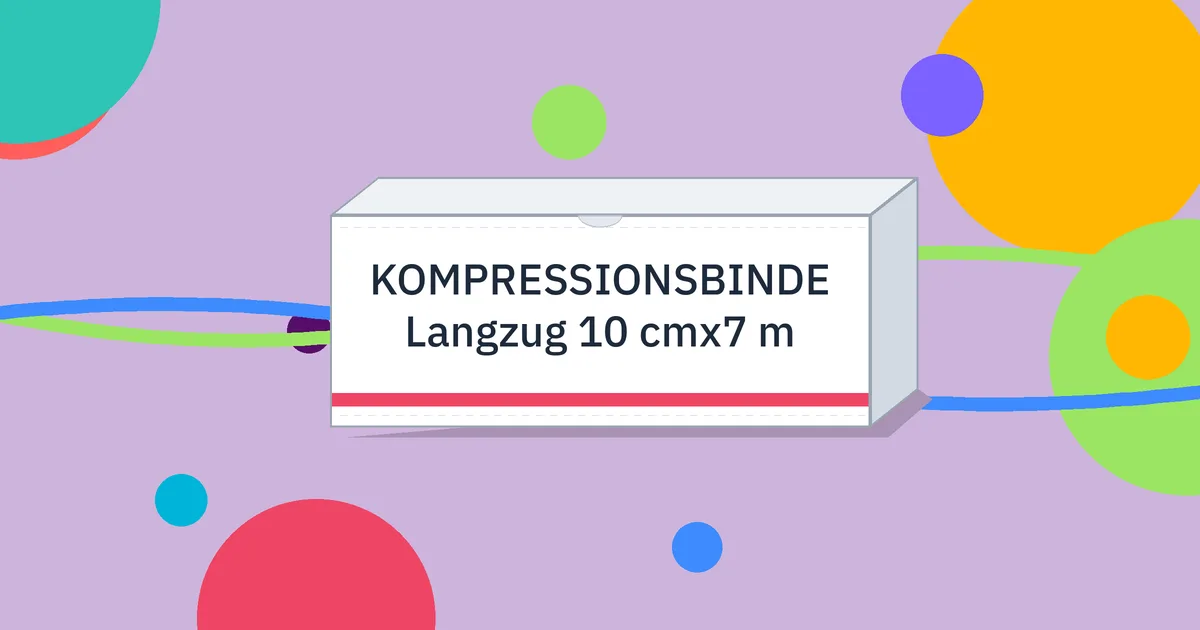 Symbolbild: Packung mit der Aufschrift KOMPRESSIONSBINDE Langzug 10 cmx7 m (PZN 07550979) – Verfügbarkeit und Bezug in Apotheken in Frankfurt am Main