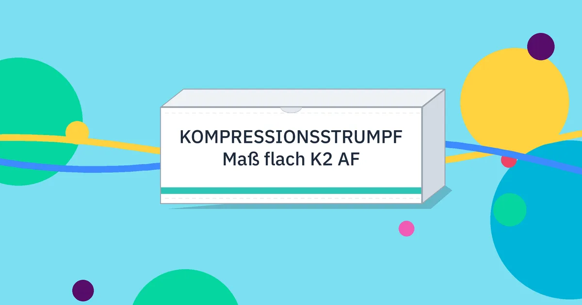 Symbolbild: Packung mit der Aufschrift KOMPRESSIONSSTRUMPF Maß flach K2 AF (PZN 16745245) – Verfügbarkeit und Bezug in Apotheken in Frankfurt am Main