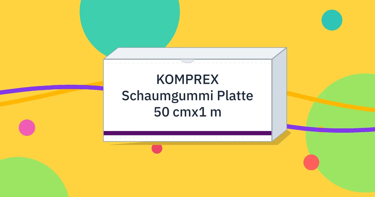 Symbolbild: Packung mit der Aufschrift KOMPREX Schaumgummi Platte 50 cmx1 m (PZN 00591082) – Verfügbarkeit und Bezug in Apotheken in Frankfurt am Main