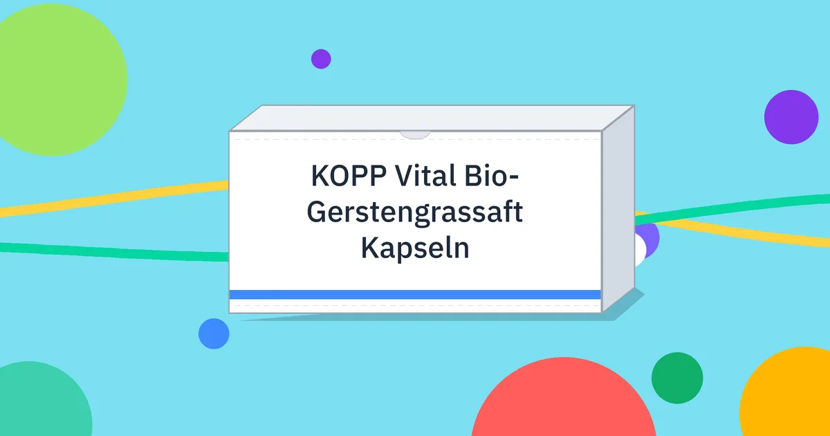 Symbolbild: Packung mit der Aufschrift KOPP Vital Bio-Gerstengrassaft Kapseln (PZN 18810946) – Verfügbarkeit und Bezug in Apotheken in Frankfurt am Main