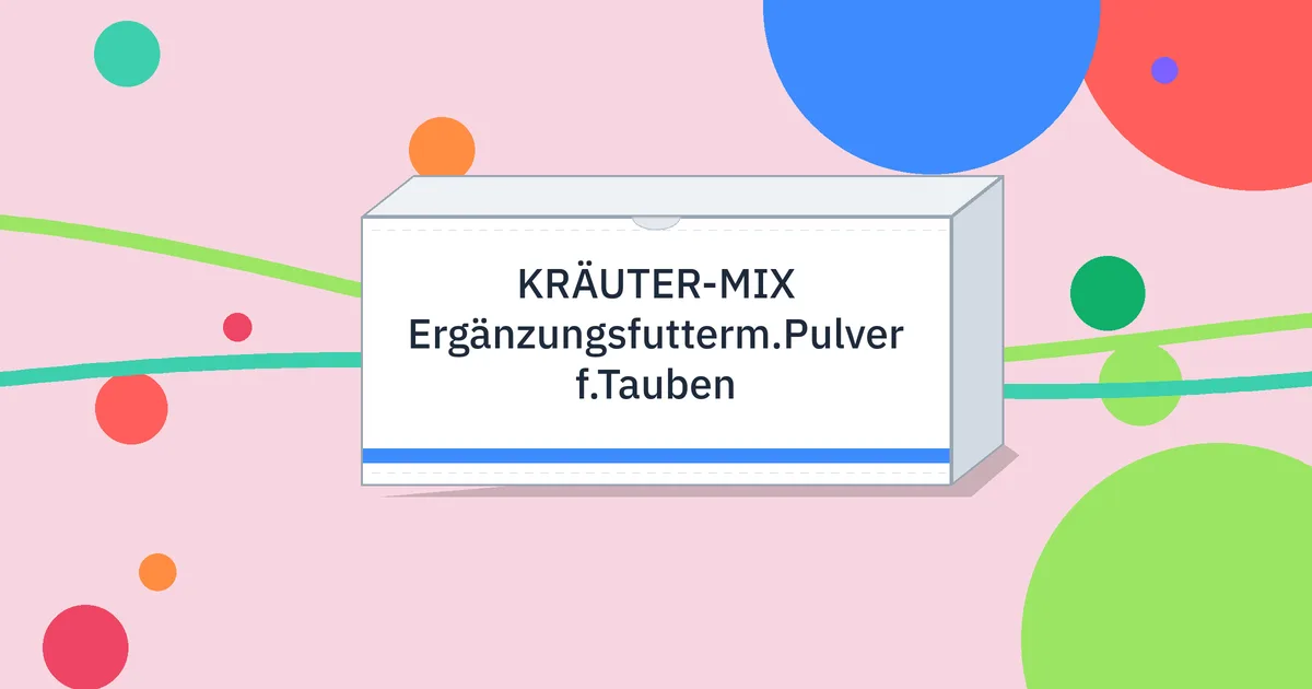 Symbolbild: Packung mit der Aufschrift KRÄUTER-MIX Ergänzungsfutterm.Pulver f.Tauben (PZN 14448477) – Verfügbarkeit und Bezug in Apotheken in Frankfurt am Main