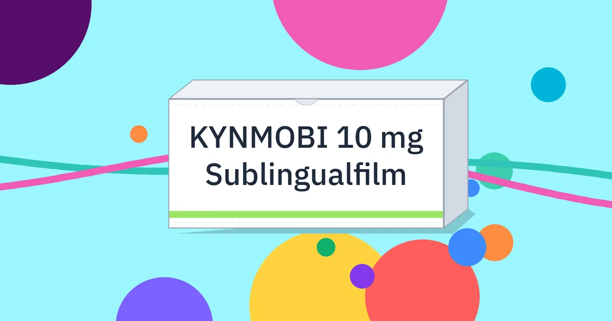 Symbolbild: Packung mit der Aufschrift KYNMOBI 10 mg Sublingualfilm (PZN 18489728) – Verfügbarkeit und Bezug in Apotheken in Frankfurt am Main