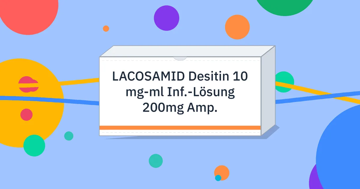 Symbolbild: Packung mit der Aufschrift LACOSAMID Desitin 10 mg-ml Inf.-Lösung 200mg Amp. (PZN 17897342) – Verfügbarkeit und Bezug in Apotheken in Frankfurt am Main