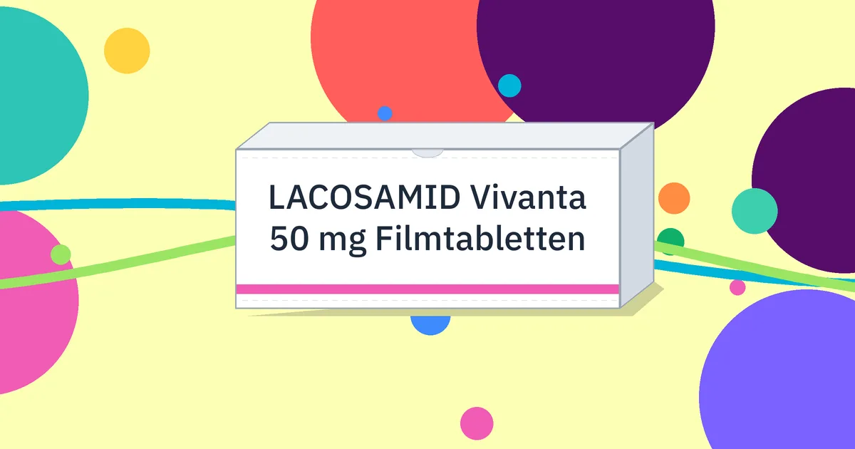 Symbolbild: Packung mit der Aufschrift LACOSAMID Vivanta 50 mg Filmtabletten (PZN 18083908) – Verfügbarkeit und Bezug in Apotheken in Frankfurt am Main