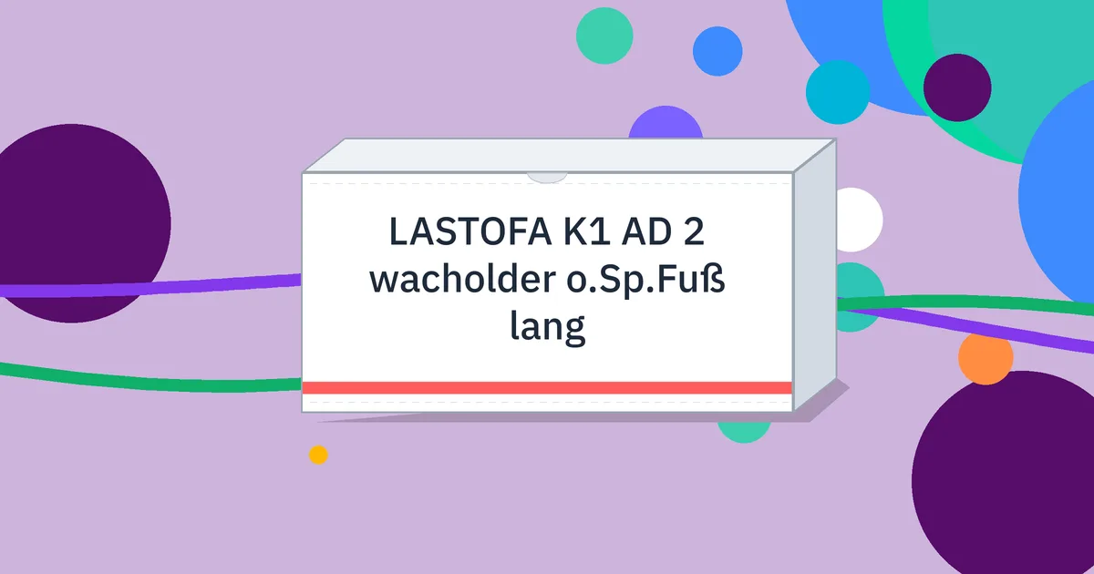 Symbolbild: Packung mit der Aufschrift LASTOFA K1 AD 2 wacholder o.Sp.Fuß lang (PZN 14146380) – Verfügbarkeit und Bezug in Apotheken in Frankfurt am Main