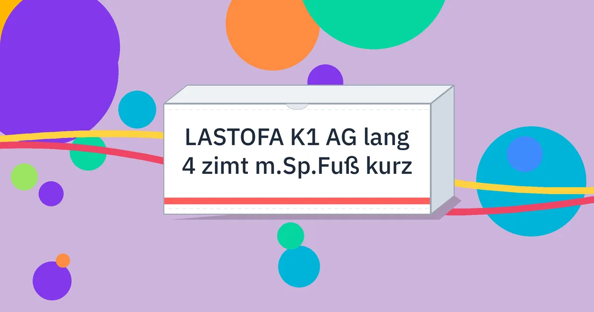 Symbolbild: Packung mit der Aufschrift LASTOFA K1 AG lang 4 zimt m.Sp.Fuß kurz (PZN 13791871) – Verfügbarkeit und Bezug in Apotheken in Frankfurt am Main