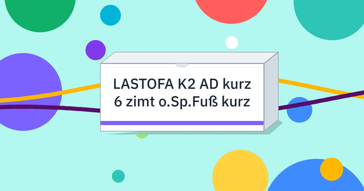 Symbolbild: Packung mit der Aufschrift LASTOFA K2 AD kurz 6 zimt o.Sp.Fuß kurz (PZN 13801339) – Verfügbarkeit und Bezug in Apotheken in Frankfurt am Main