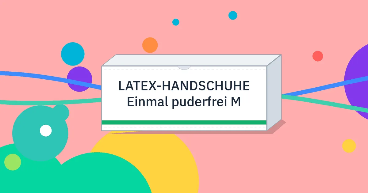 Symbolbild: Packung mit der Aufschrift LATEX-HANDSCHUHE Einmal puderfrei M (PZN 07646076) – Verfügbarkeit und Bezug in Apotheken in Frankfurt am Main