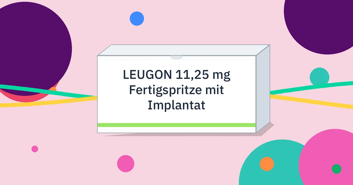 Symbolbild: Packung mit der Aufschrift LEUGON 11,25 mg Fertigspritze mit Implantat (PZN 13964722) – Verfügbarkeit und Bezug in Apotheken in Frankfurt am Main