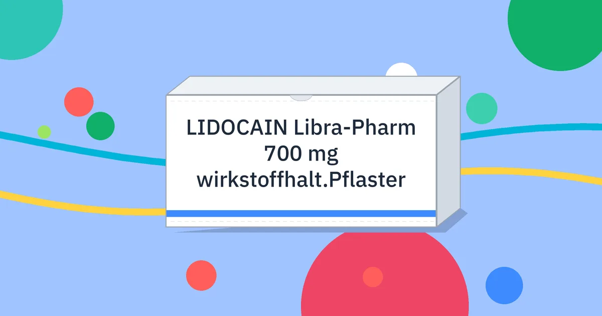 Symbolbild: Packung mit der Aufschrift LIDOCAIN Libra-Pharm 700 mg wirkstoffhalt.Pflaster (PZN 17613480) – Verfügbarkeit und Bezug in Apotheken in Frankfurt am Main