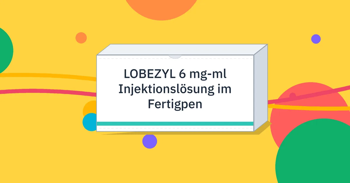 Symbolbild: Packung mit der Aufschrift LOBEZYL 6 mg-ml Injektionslösung im Fertigpen (PZN 19924132) – Verfügbarkeit und Bezug in Apotheken in Frankfurt am Main