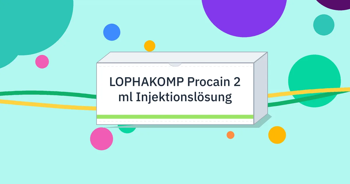 Symbolbild: Packung mit der Aufschrift LOPHAKOMP Procain 2 ml Injektionslösung (PZN 00114962) – Verfügbarkeit und Bezug in Apotheken in Frankfurt am Main