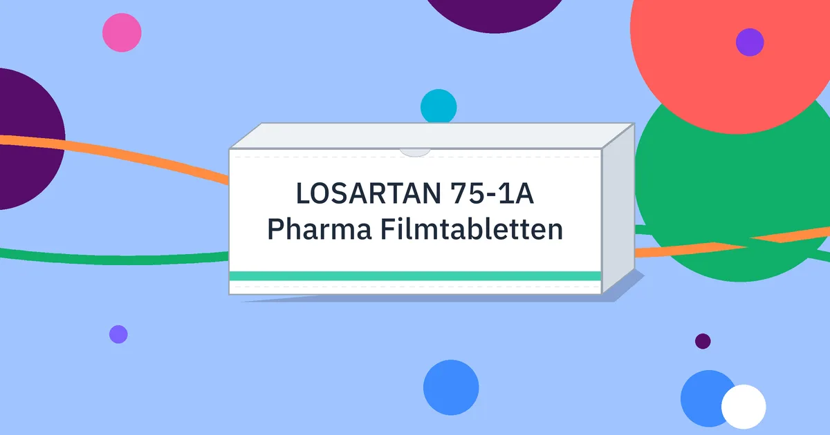 Symbolbild: Packung mit der Aufschrift LOSARTAN 75-1A Pharma Filmtabletten (PZN 05369069) – Verfügbarkeit und Bezug in Apotheken in Frankfurt am Main