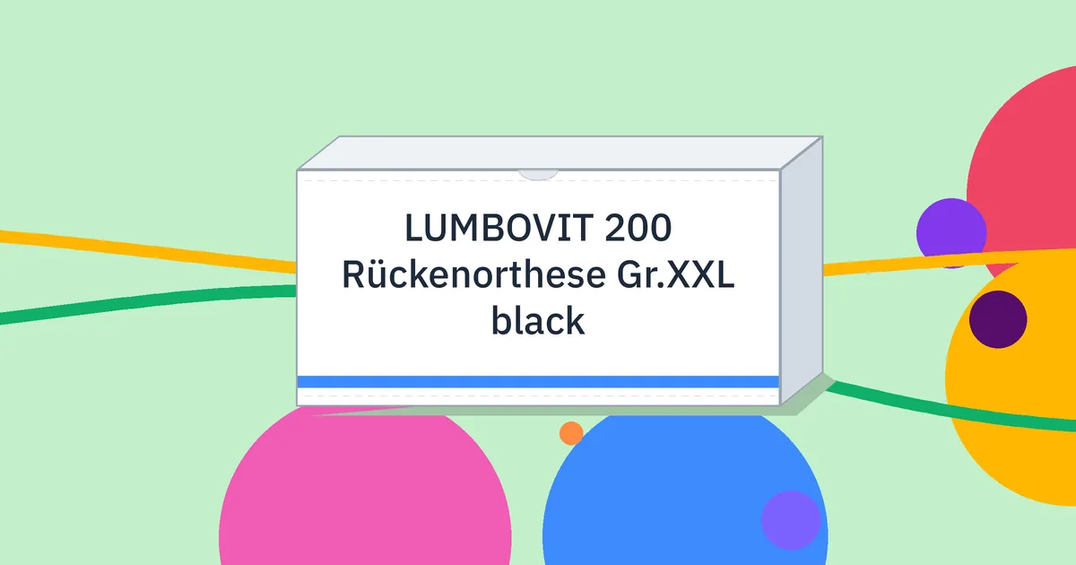 Symbolbild: Packung mit der Aufschrift LUMBOVIT 200 Rückenorthese Gr.XXL black (PZN 11608673) – Verfügbarkeit und Bezug in Apotheken in Frankfurt am Main