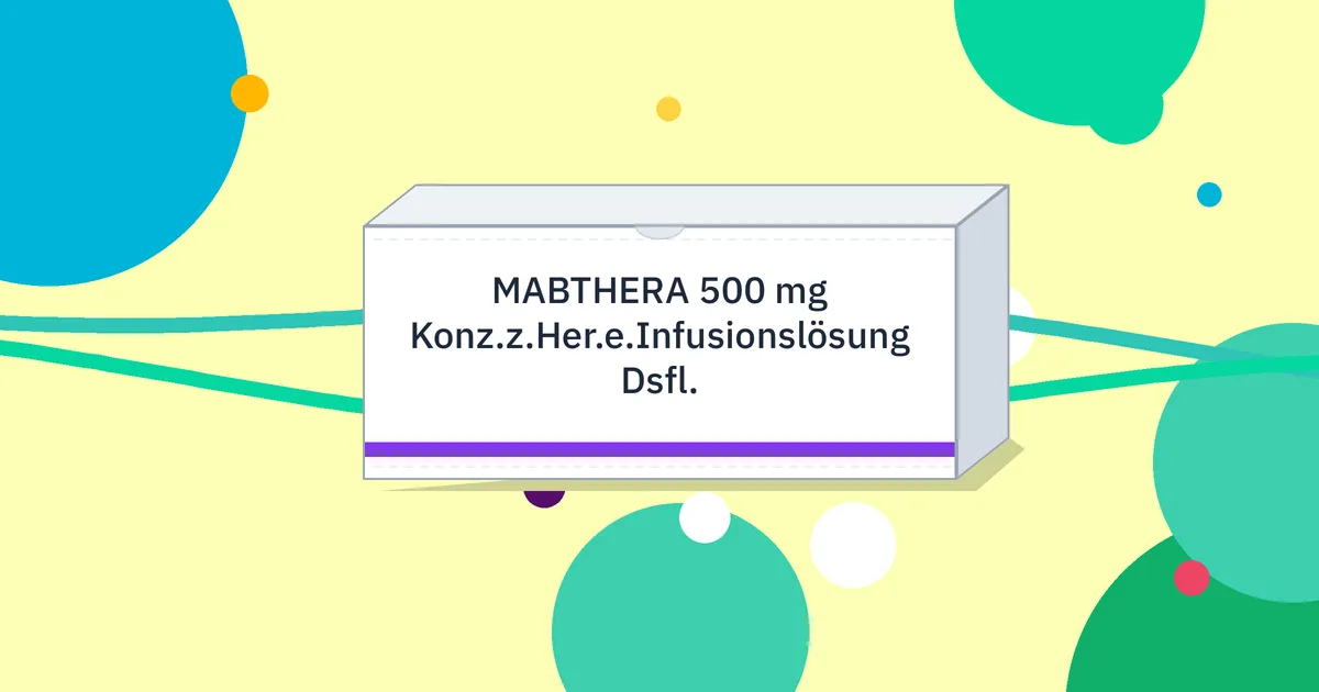 Symbolbild: Packung mit der Aufschrift MABTHERA 500 mg Konz.z.Her.e.Infusionslösung Dsfl. (PZN 08709904) – Verfügbarkeit und Bezug in Apotheken in Frankfurt am Main